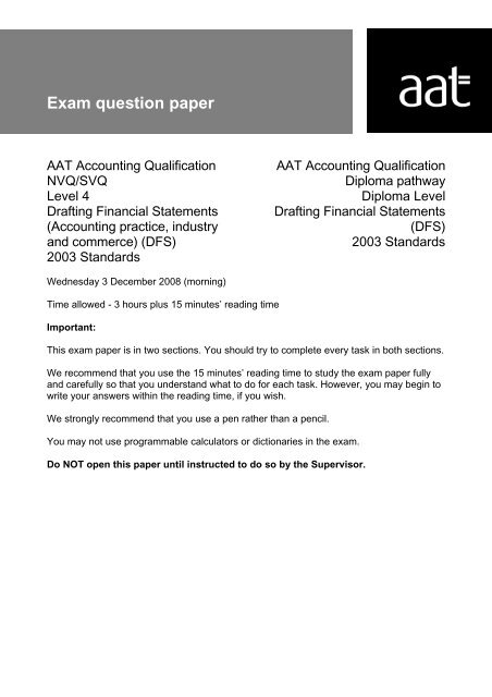 Exam question paper - AAT
