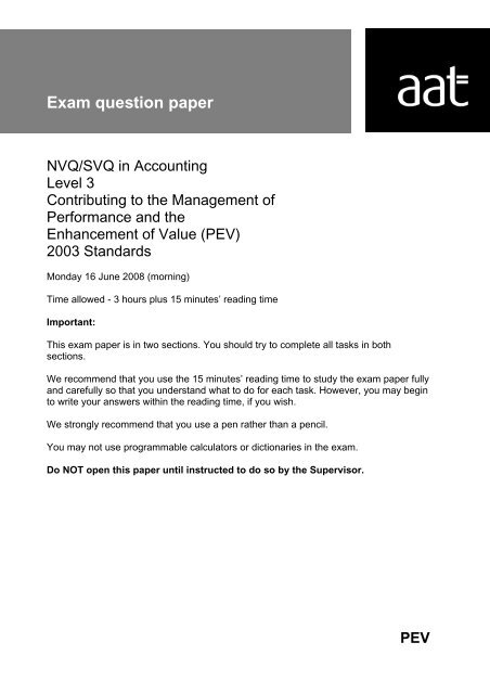 Exam question paper - AAT