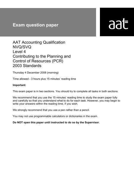 Exam question paper - AAT