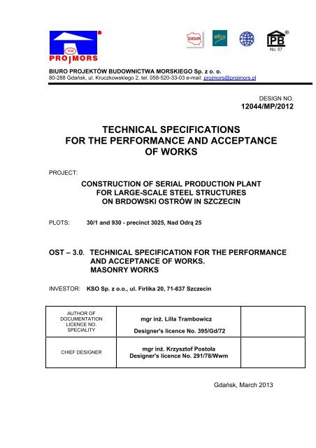 technical specifications for the performance and acceptance of works