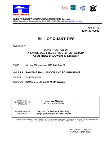 BILL OF QUANTITIES bill-of-quantities