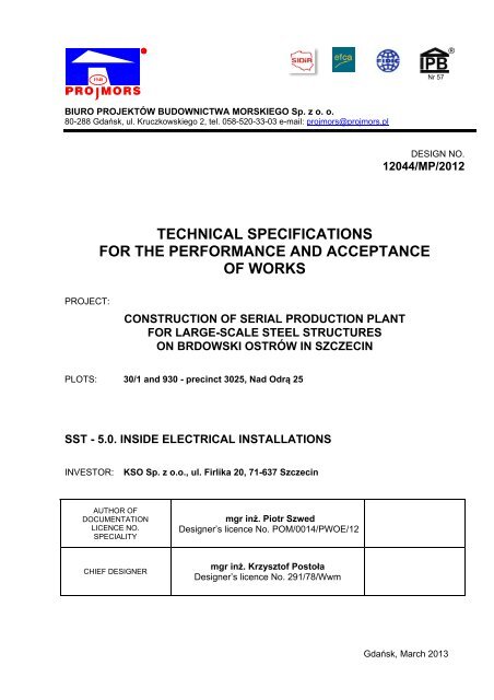 technical specifications for the performance and acceptance of works