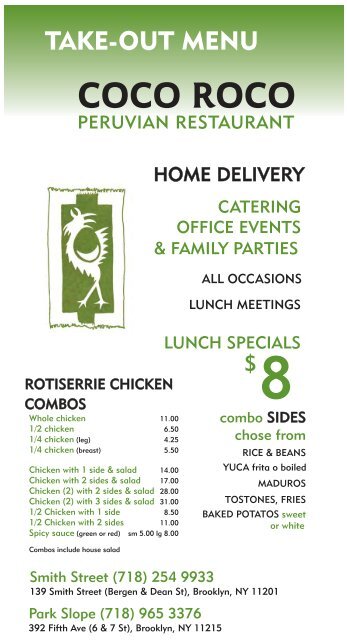 Coco Roco Delivery Menu - Peruvian Cuisine Brooklyn NY