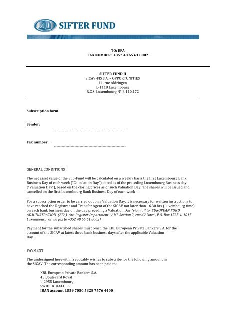 Subscription form - PDF, 144 KB - Sifter Fund by Sifter Group