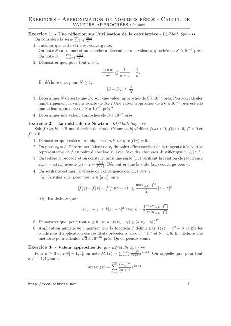 Exercices - Approximation de nombres rÃ©els - Calcul de ... - Bibmath