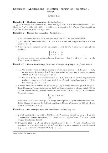 Exercices Applications Injection Surjection Bijection Bibmath