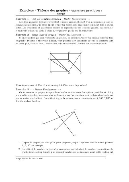 Exercices - ThÃ©orie des graphes - exercices pratiques : - Bibmath