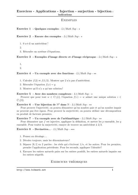 Exercices Applications Injection Surjection Bijection Bibmath