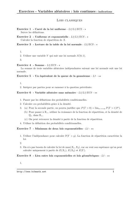 Exercices - Variables alÃ©atoires : lois continues ... - Bibmath