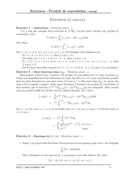 Exercices - Produit de convolution : corrigÃ© Existence et ... - Bibmath