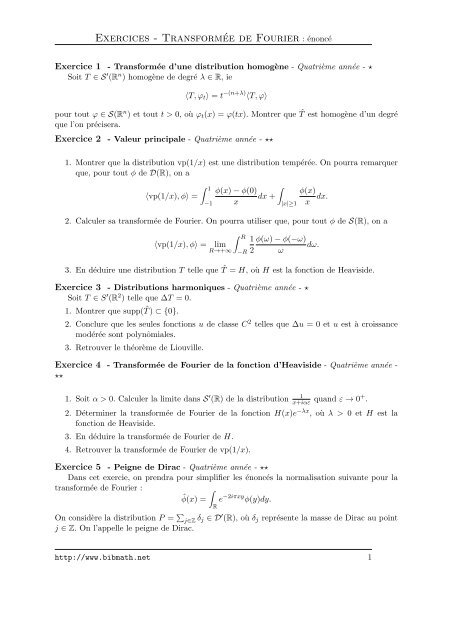 transformée de fourier+exercices avec solutions