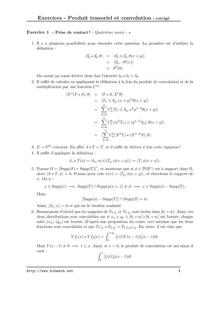 Exercices - Produit tensoriel et convolution : corrigÃ© - Bibmath