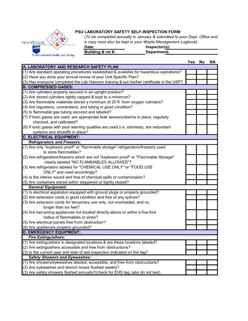 Laboratory Self Inspection Form