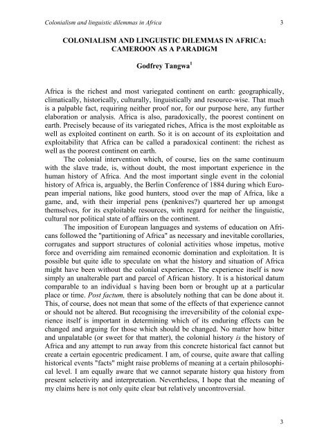 Colonialism and linguistic dilemmas in Africa - Quest-journal.net