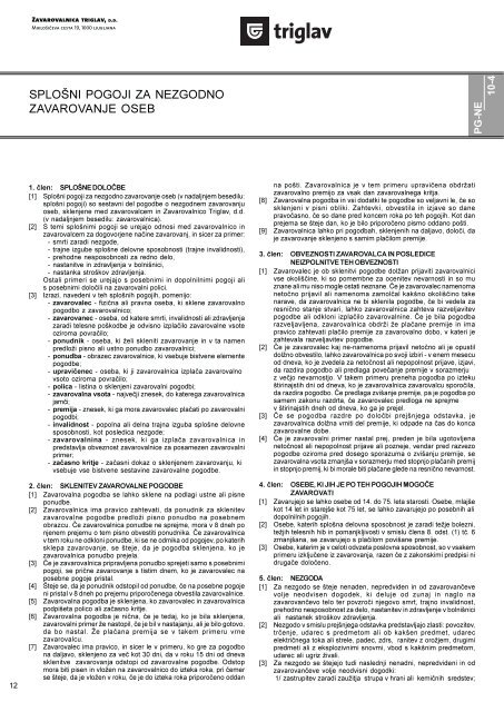 splošni pogoji za nezgodno zavarovanje oseb - Zavarovalnica Triglav