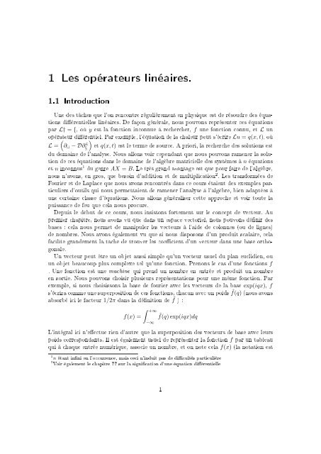 1 Les opérateurs linéaires. - Cours Houchmandzadeh