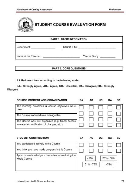 student course evaluation form - University Of Health Sciences Lahore