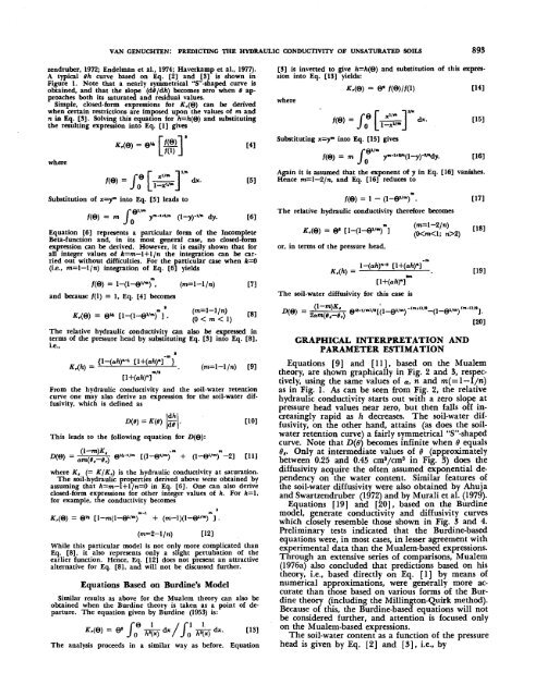 VAN GENUCHTEN: PREDICTING