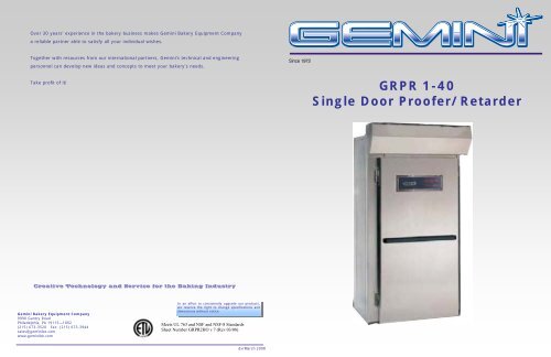 GRPR 1-40 Single Door Proofer Retarder - Gemini Bakery ...