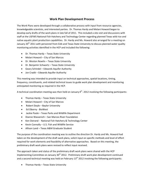 Work Plan Development Process - EAHCP