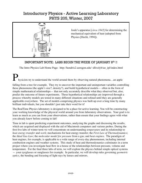 Introductory Physics - Active Learning Laboratory PHYS 205, Winter ...