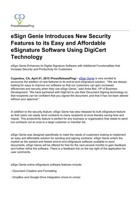 eSign Genie Introduces New Security Features to its Easy and Affordable ...