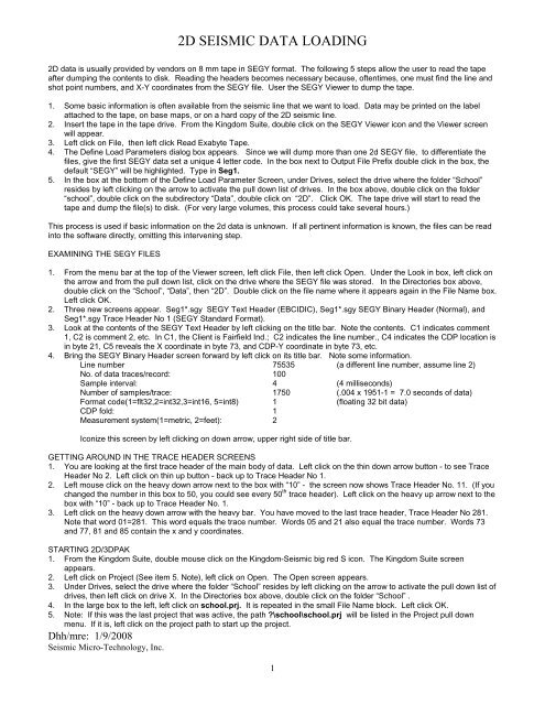 2d seismic data loading