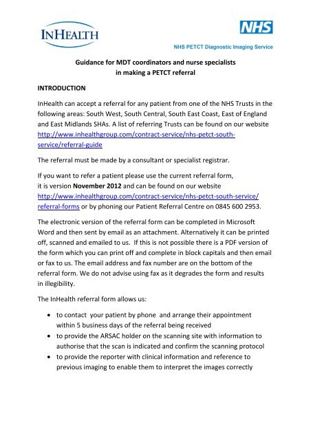Guidance for MDT coordinators and nurse ... - InHealth Group