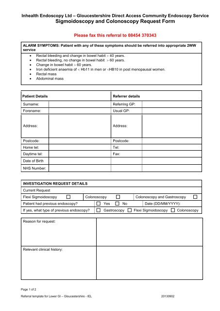 Lower GI Endoscopy Referral Form - InHealth Group