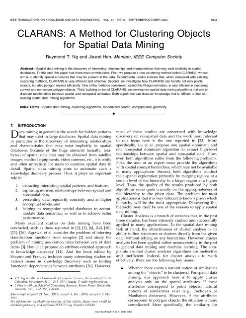 Clarans A Method For Clustering Objects For Spatial Data Citeseer