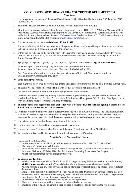 Rules - Basildon & Phoenix Swimming Club