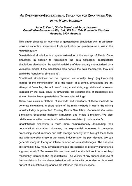 An overview of geostatistical simulation for quantifying ... - gaa.org.au