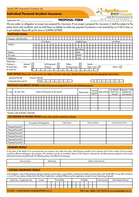 Proposal Form - Health Insurance