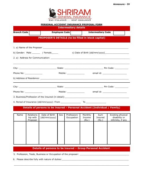 Proposal Form - Health Insurance India