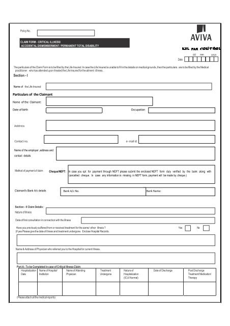 Claim Form - Health Insurance India
