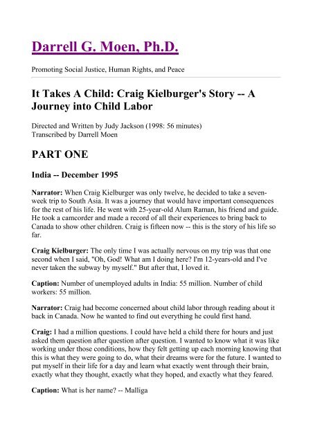 It Takes A Child: Craig Kielburger's Story - Darrell G. Moen, Ph.D.