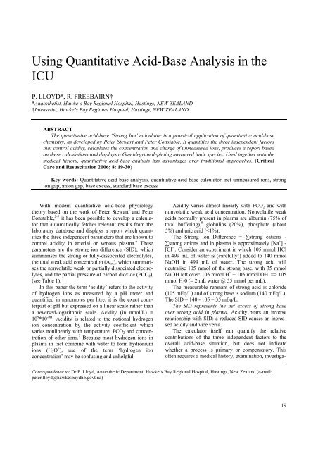 Using Quantitative Acid-Base Analysis in the ICU