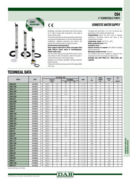 technical sheet - DAB Pumps S.p.A.