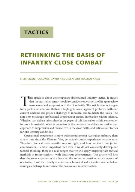 Rethinking the Basis of Infantry Close Combat - Australian Army