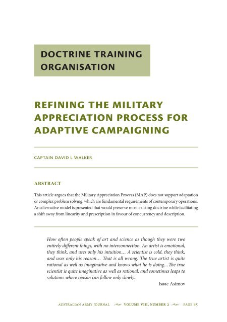 Refining the Military Appreciation Process for ... - Australian Army