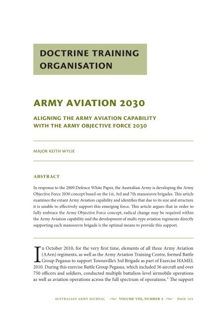 Army Aviation 2030: Aligning the Army Aviation ... - Australian Army