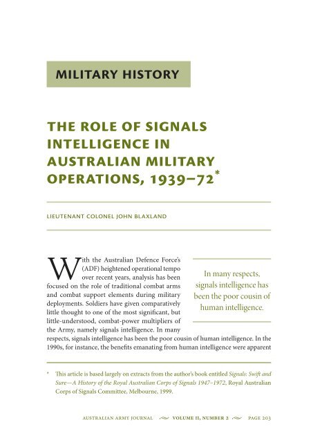 The Role of Signals Intelligence in Australian ... - Australian Army