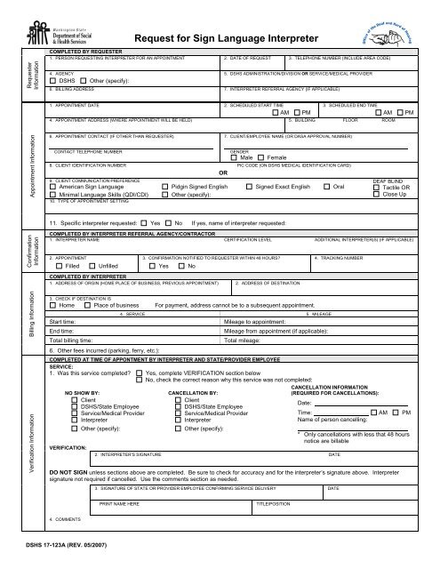 Request for Sign Language Interpreter - DSHS