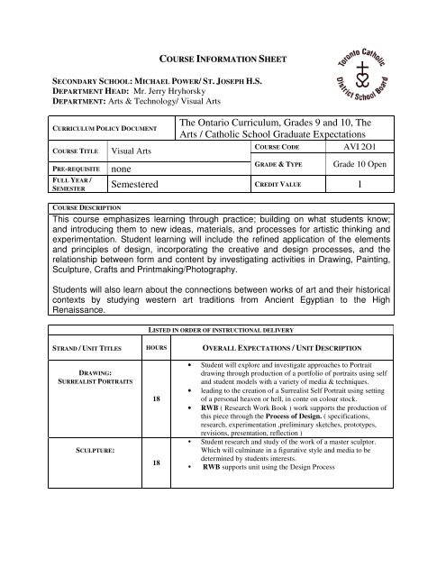 The Ontario Curriculum, Grades 9 and 10, The Arts ... - MPSJ.ca