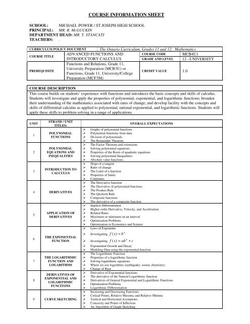 COURSE INFORMATION SHEET - MPSJ.ca