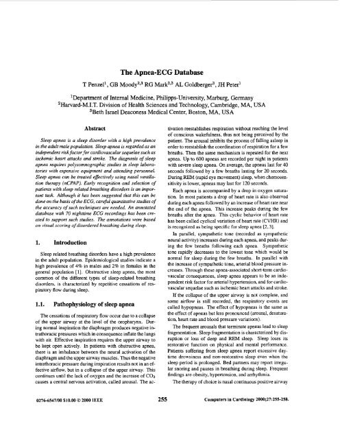 The apnea-ECG database - Computers in Cardiology ... - IEEE Xplore