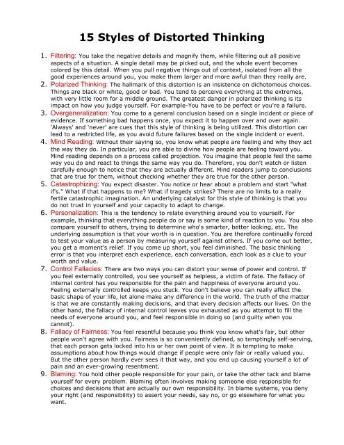 15 Styles of Distorted Thinking - PSU