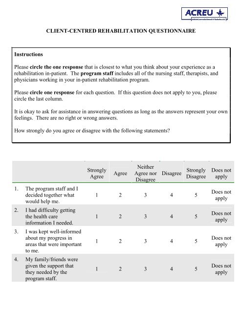 CLIENT-CENTRED REHABILITATION QUESTIONNAIRE ...