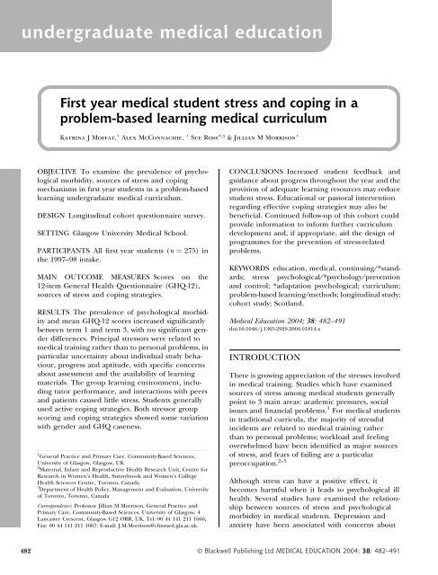 First year medical student stress and coping in ... - Dhpescu.org