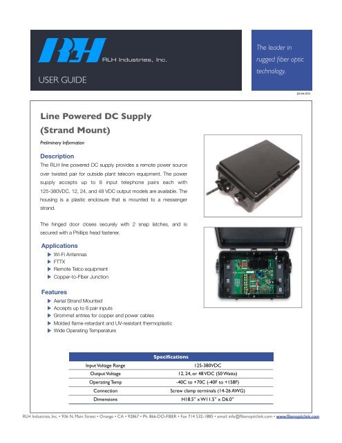 Line Powered DC Supply (Strand Mount) PRODUCT INFORMATION